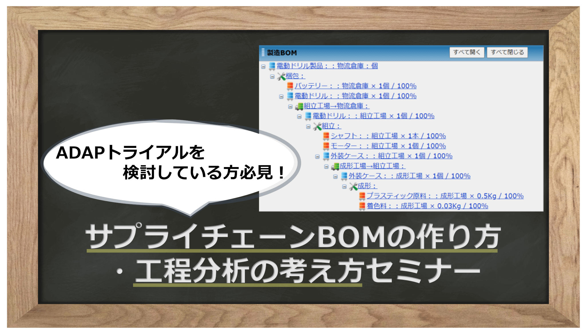 サプライチェーンBOMの作り方・工程分析の考え方セミナー 2024/3/19（火） | 生産管理セミナー | ADAP